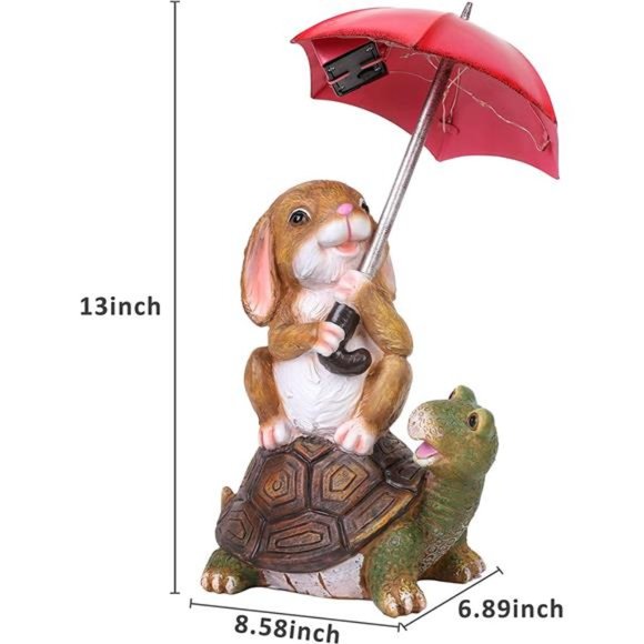 Accents | Solar Garden Statue Rabbit Siting On Turtle Holding An ...